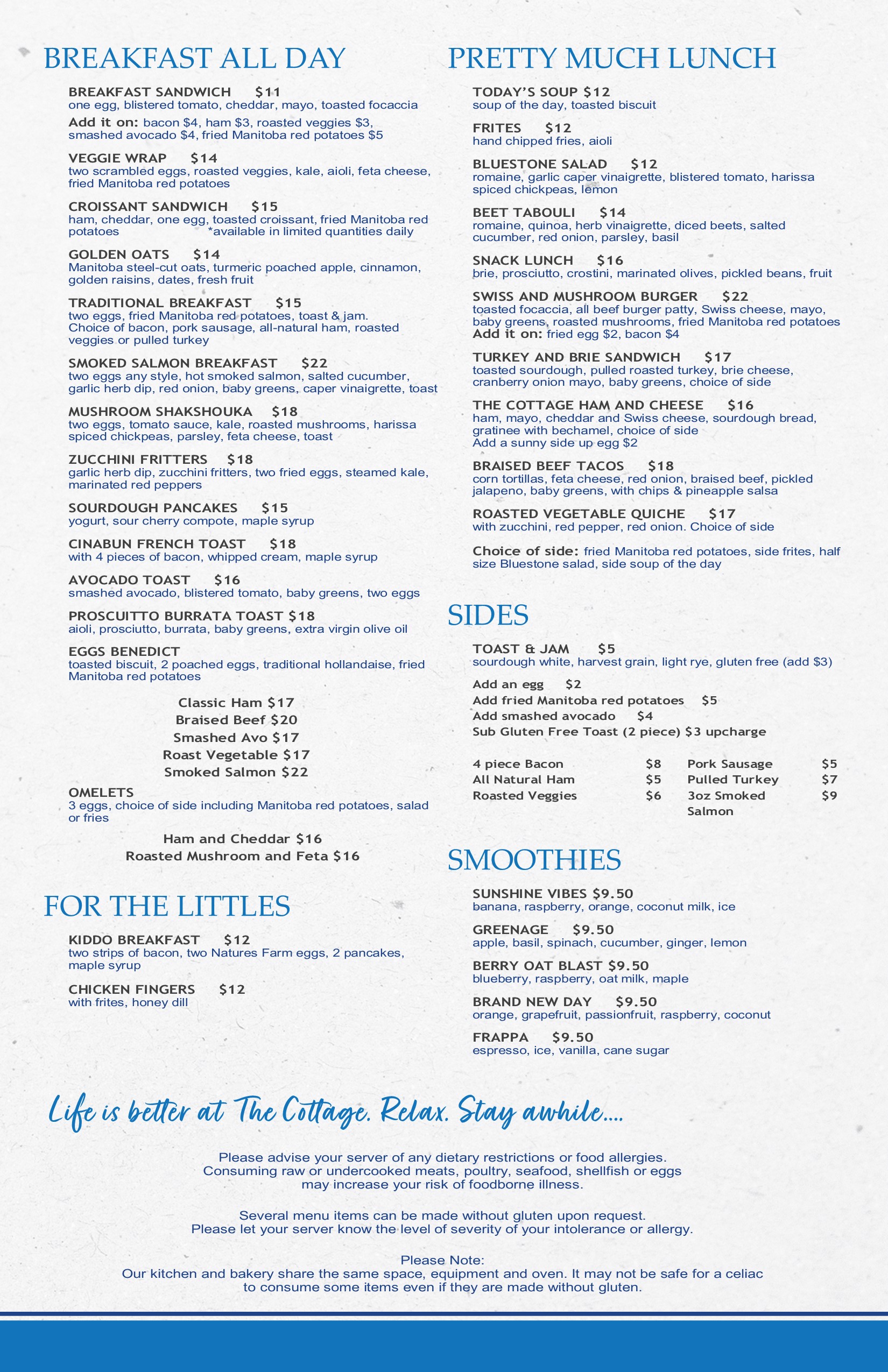 menus – bluestonecottage
