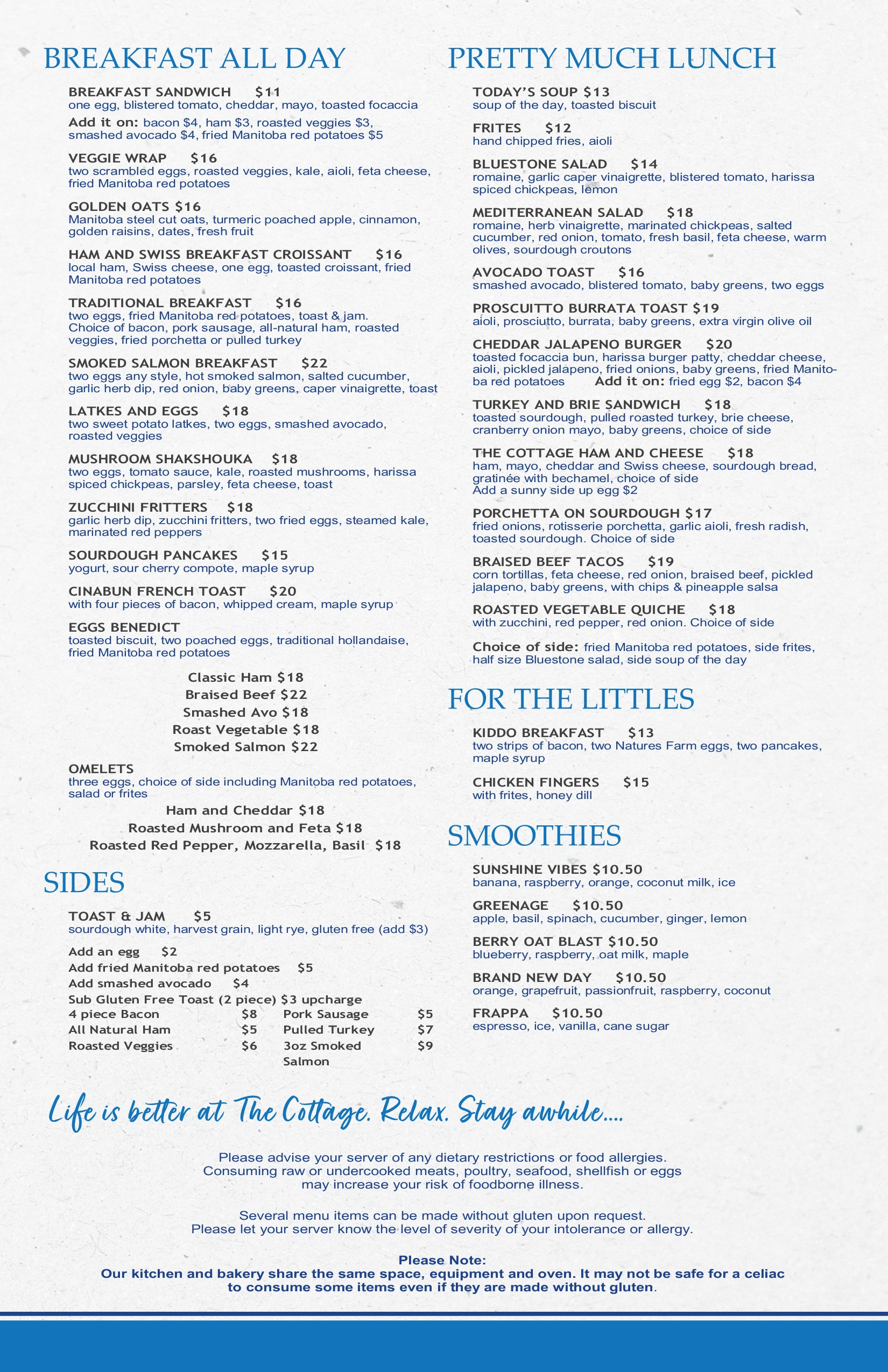 menus – bluestonecottage