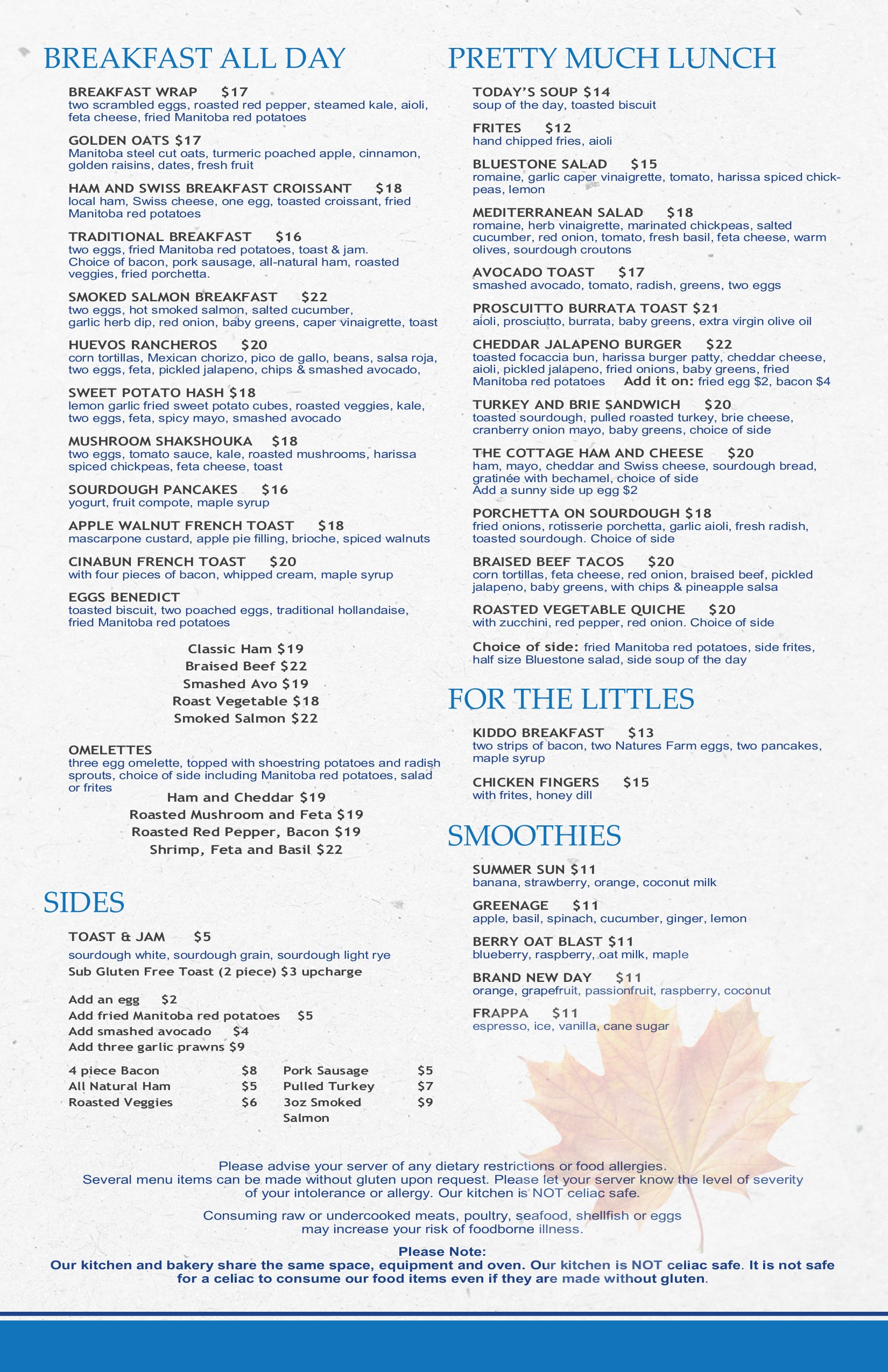 menus – bluestonecottage